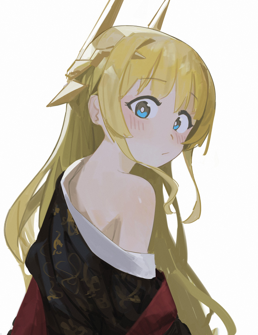 Safebooru - 1girl absurdres black kimono blonde hair blue eyes blush ...