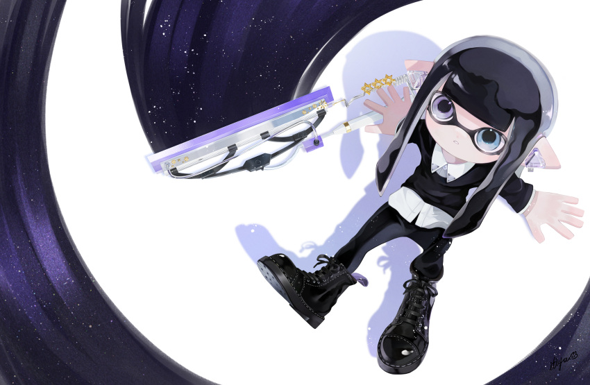 Safebooru - 1girl artist name black footwear black hair black pants ...