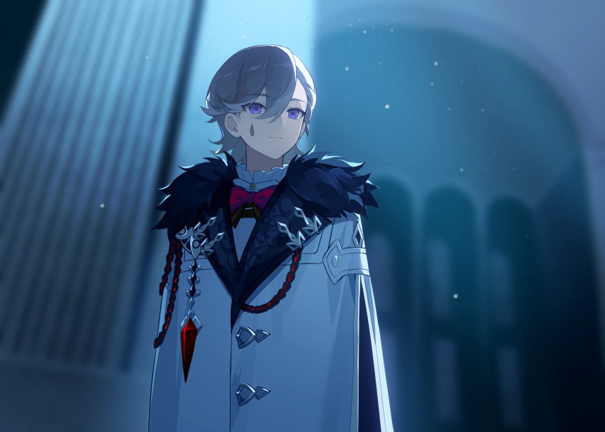 Safebooru - 1boy blonde hair bow bowtie coat expressionless fatui logo ...