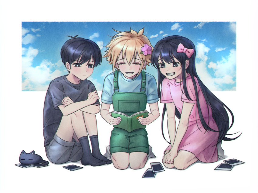 Safebooru - 1girl 2boys aged down antenna hair aubrey (faraway) (omori) aubrey (omori) basil ...