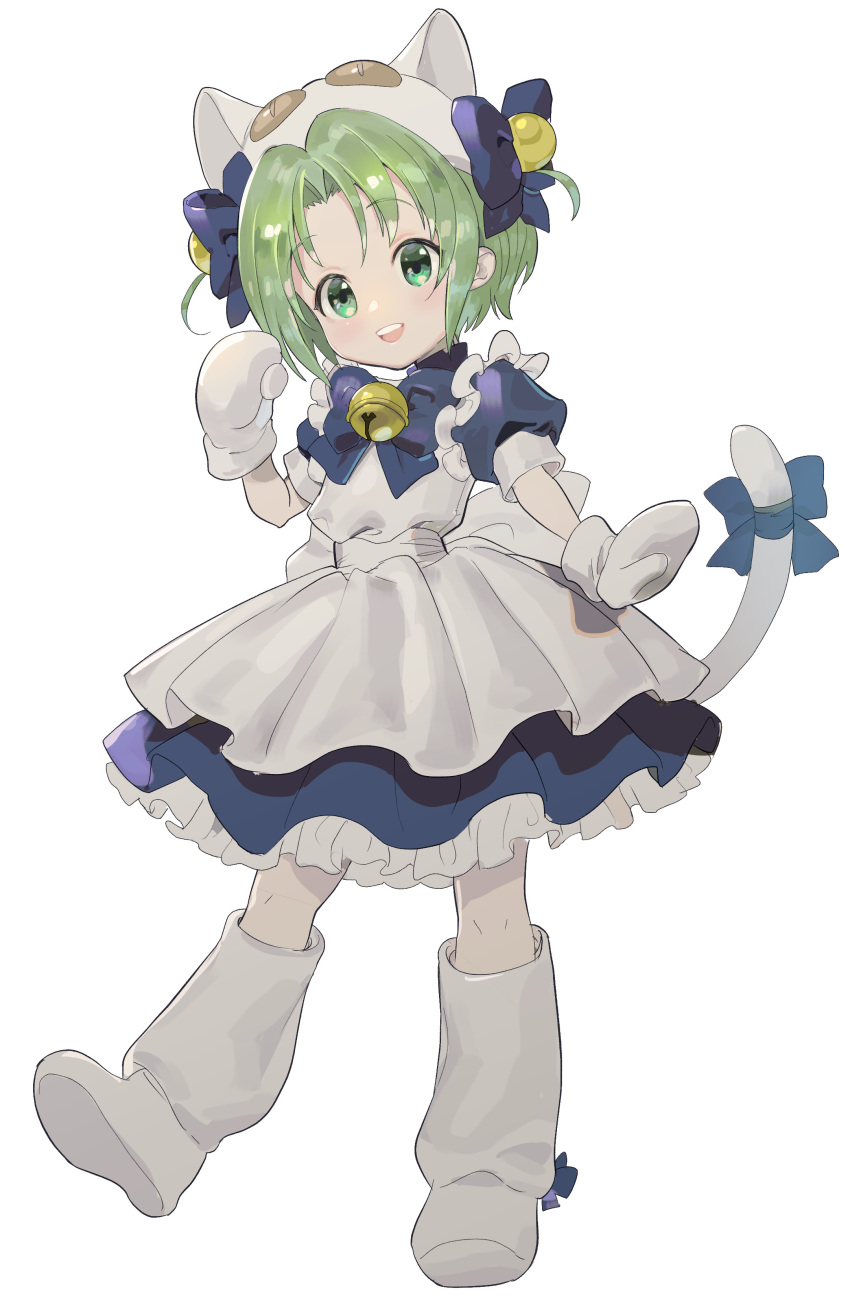 Safebooru - 1girl :d absurdres animal ears animal hat apron back bow bell blue bow blue bowtie ...