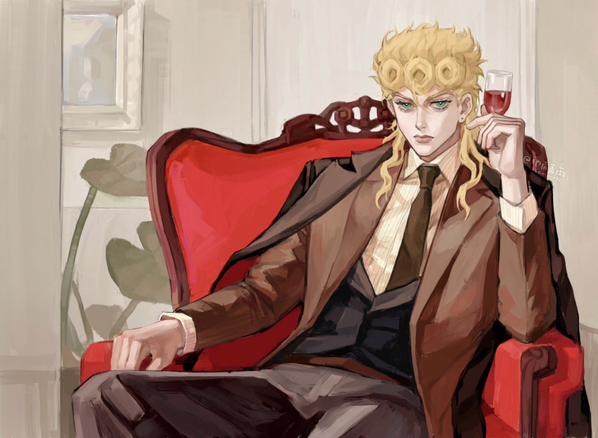 Safebooru - 1boy bishounen blonde hair cocytu5 cup drink earrings formal clothes giorno giovanna ...