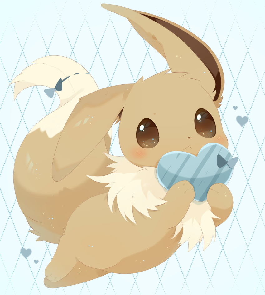 Safebooru - animal focus blue background blush brown eyes eevee heart highres holding lying no ...