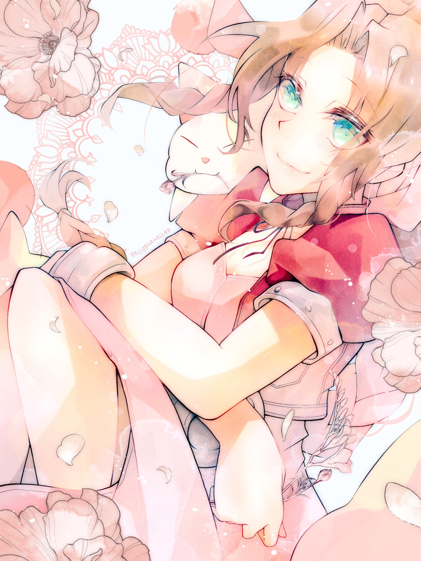 Safebooru - 1girl absurdres aerith gainsborough bangle bracelet braid braided ponytail breasts ...