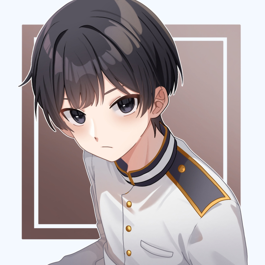 Safebooru - 1boy axis powers hetalia black eyes black hair border brown background buttons ...