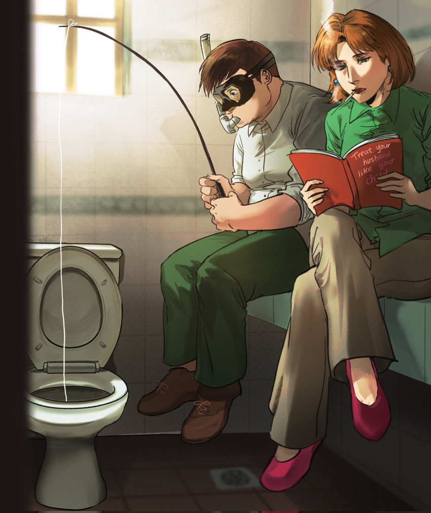 Safebooru - 1boy 1girl book borderline7839 brown hair cigarette collared shirt family guy fat ...