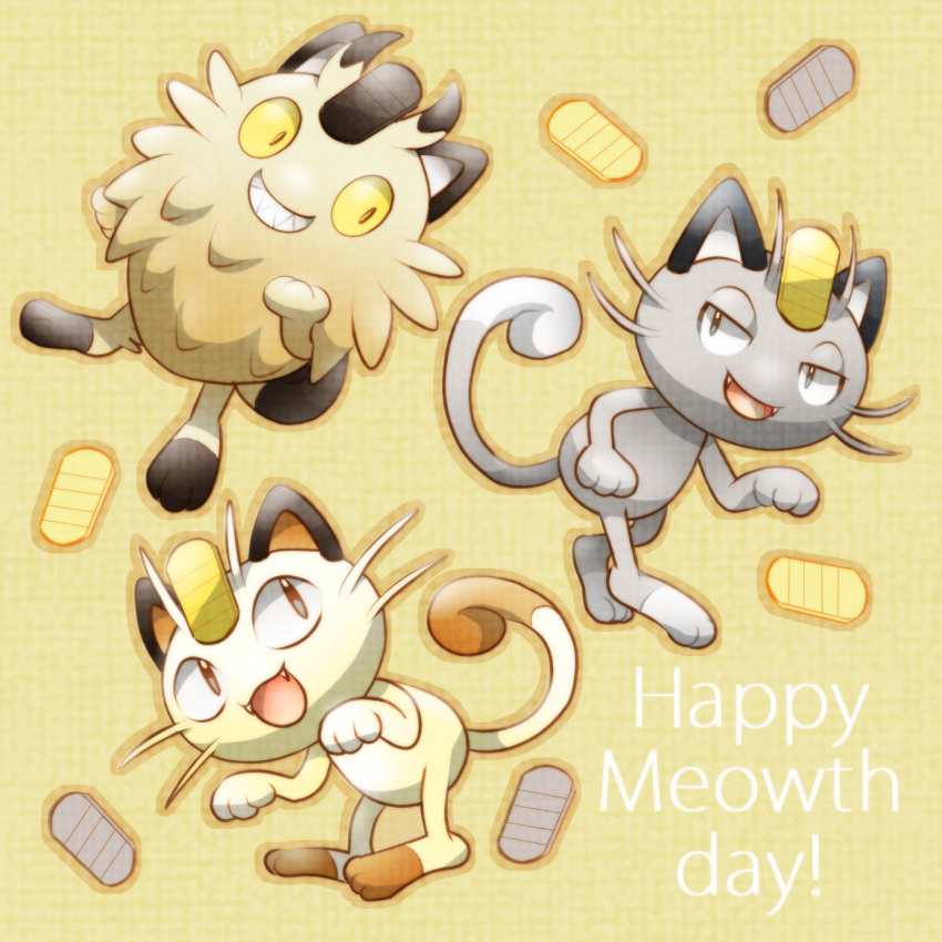 Safebooru - alolan meowth animal focus blue eyes fangs full body ...