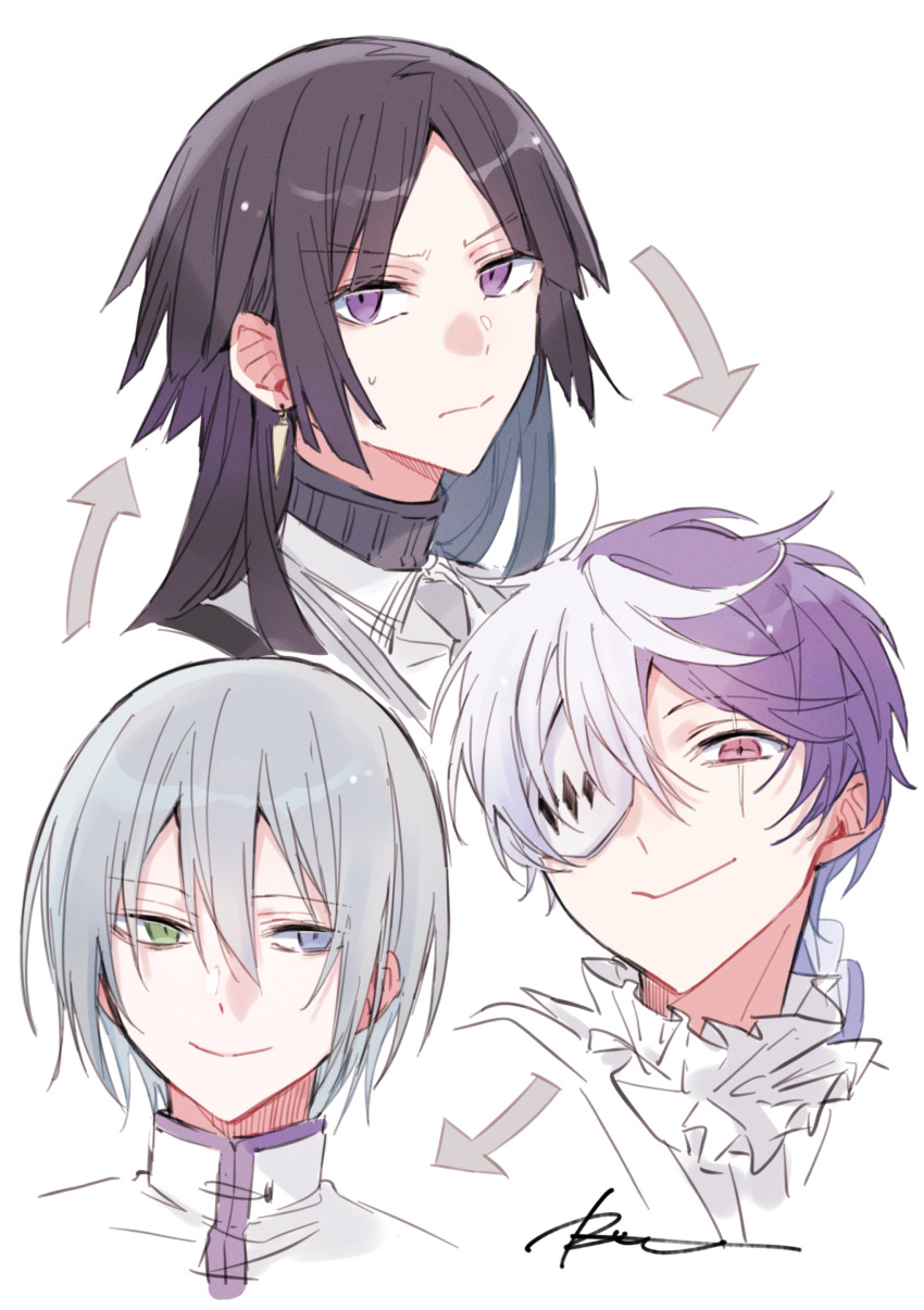 Safebooru - 3boys absurdres alternate eye color alternate hair color ...