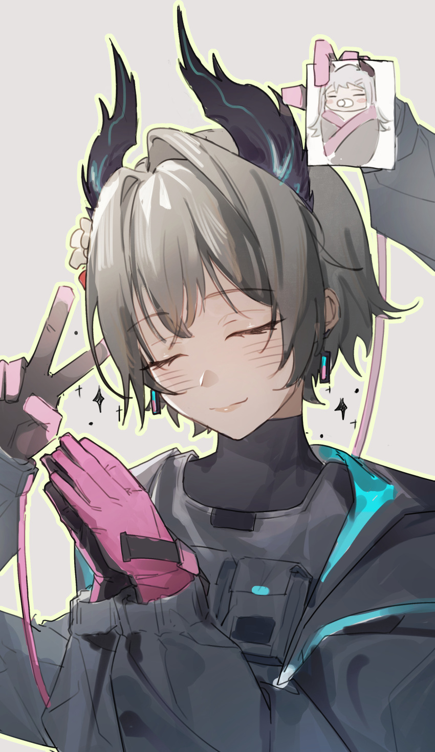 Safebooru - 1girl absurdres arknights arms up black gloves black jacket blush closed eyes closed ...