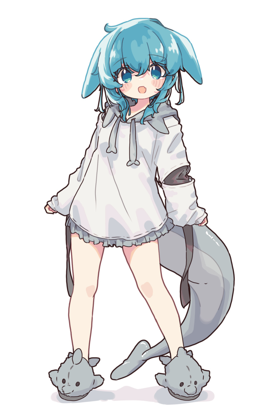 Safebooru - 1girl absurdres animal ears animal slippers aoi tori aqua eyes aqua hair blush fang ...