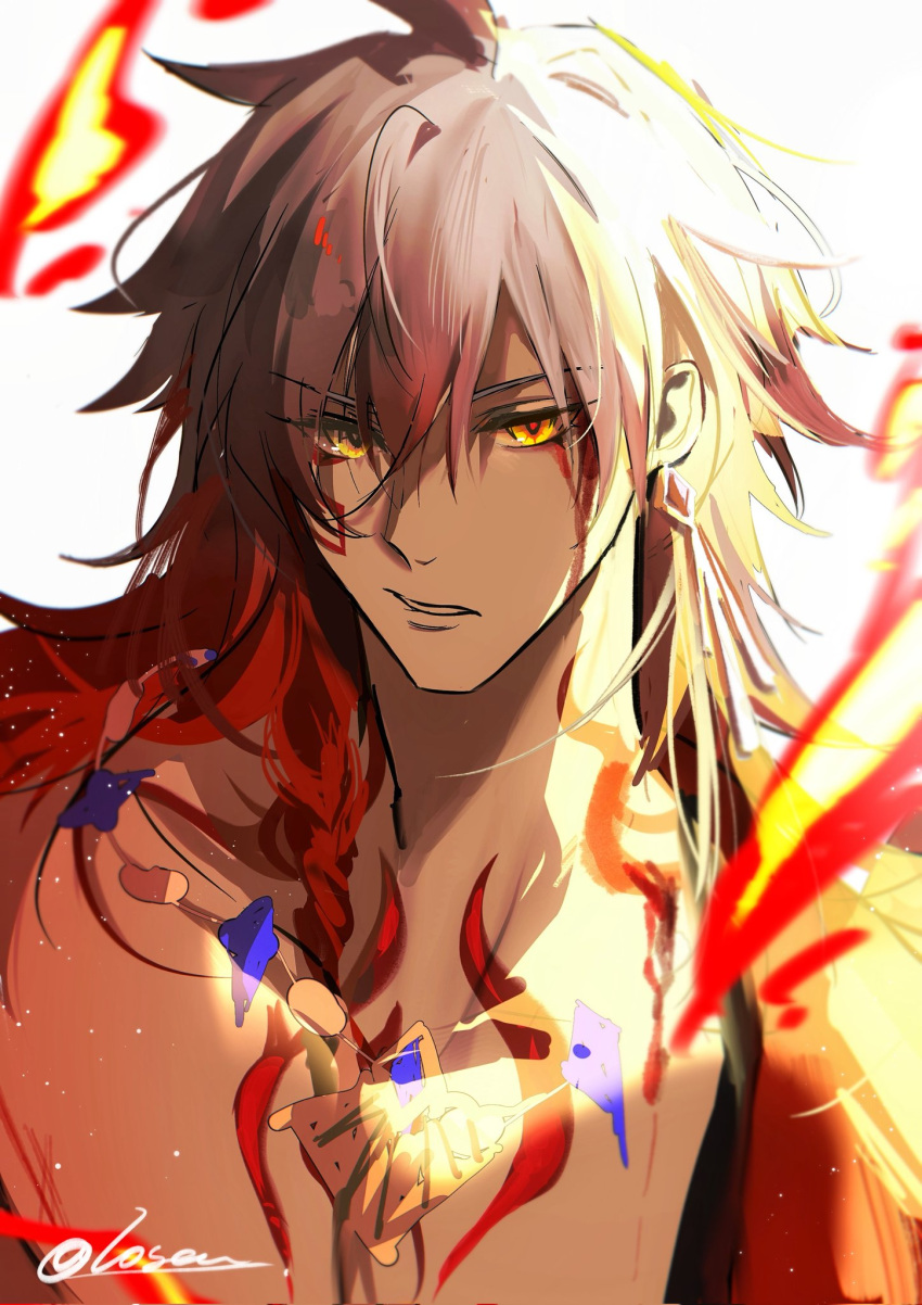 Safebooru - 1boy facial tattoo fire gold highres honkai: star rail ...