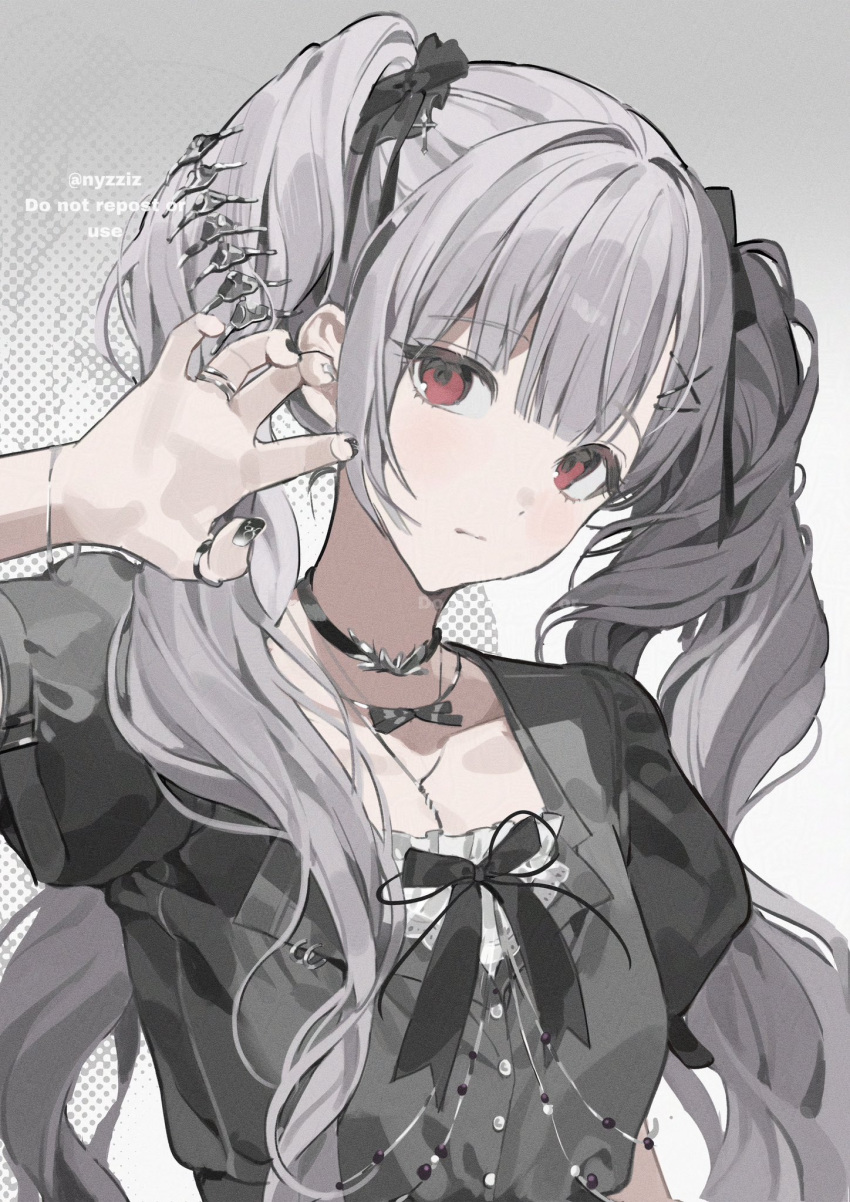 Safebooru - 1girl black choker black dress black nails black ribbon choker claw pose closed ...