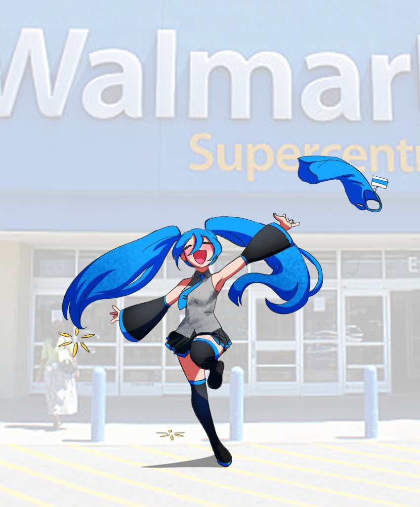 Safebooru - 1girl absurdres black footwear black skirt black sleeves blue hair blue necktie ...