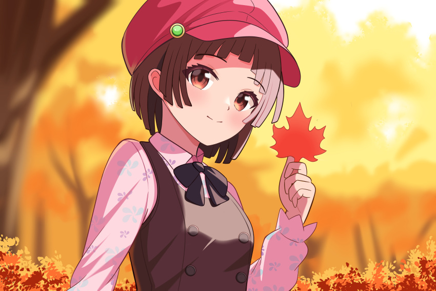 Safebooru - 1girl absurdres autumn autumn leaves bakemonogatari blue komett blunt bangs brown ...