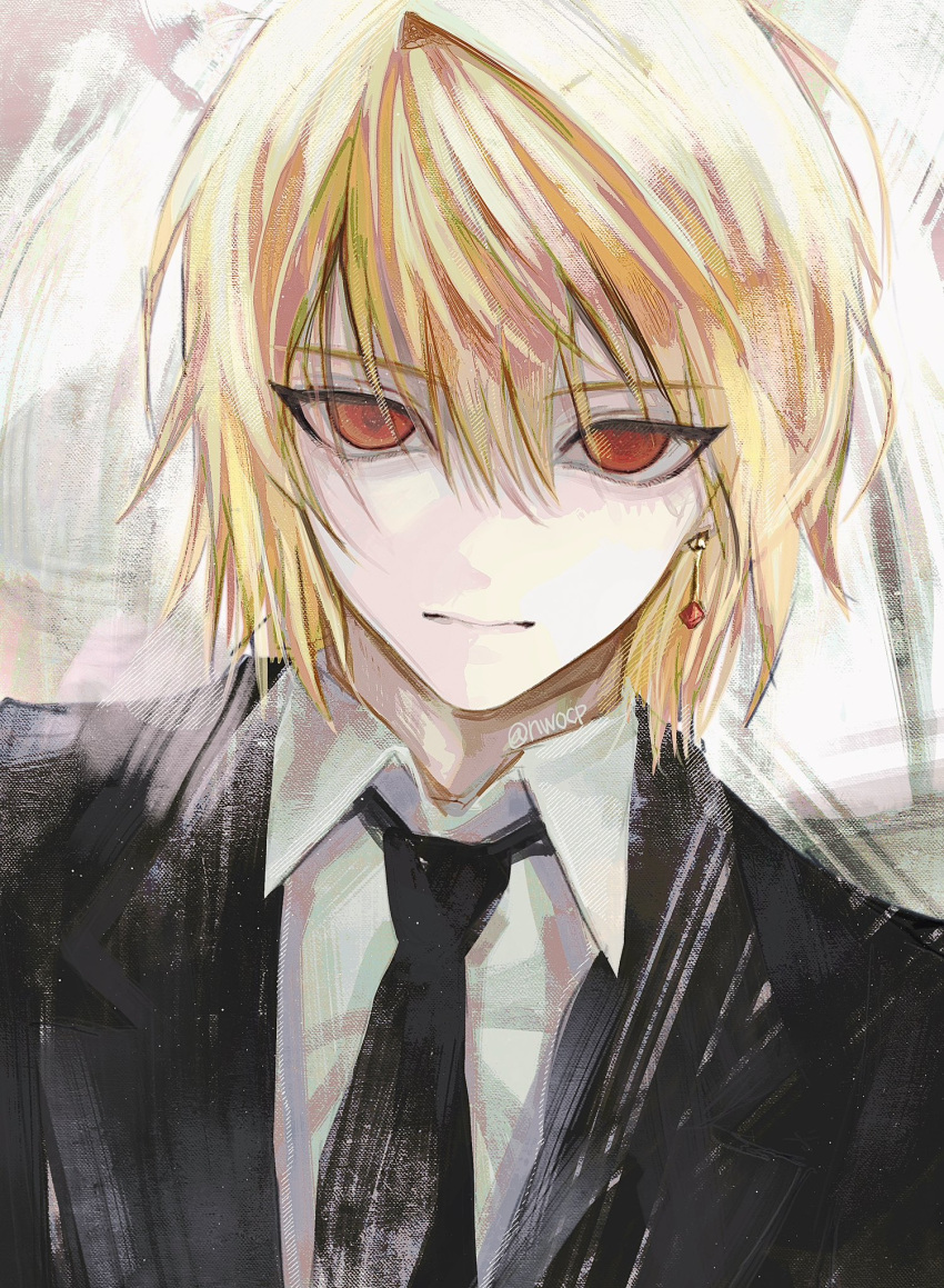 Safebooru - 1boy artist name black jacket black necktie blonde hair closed mouth collared shirt ...