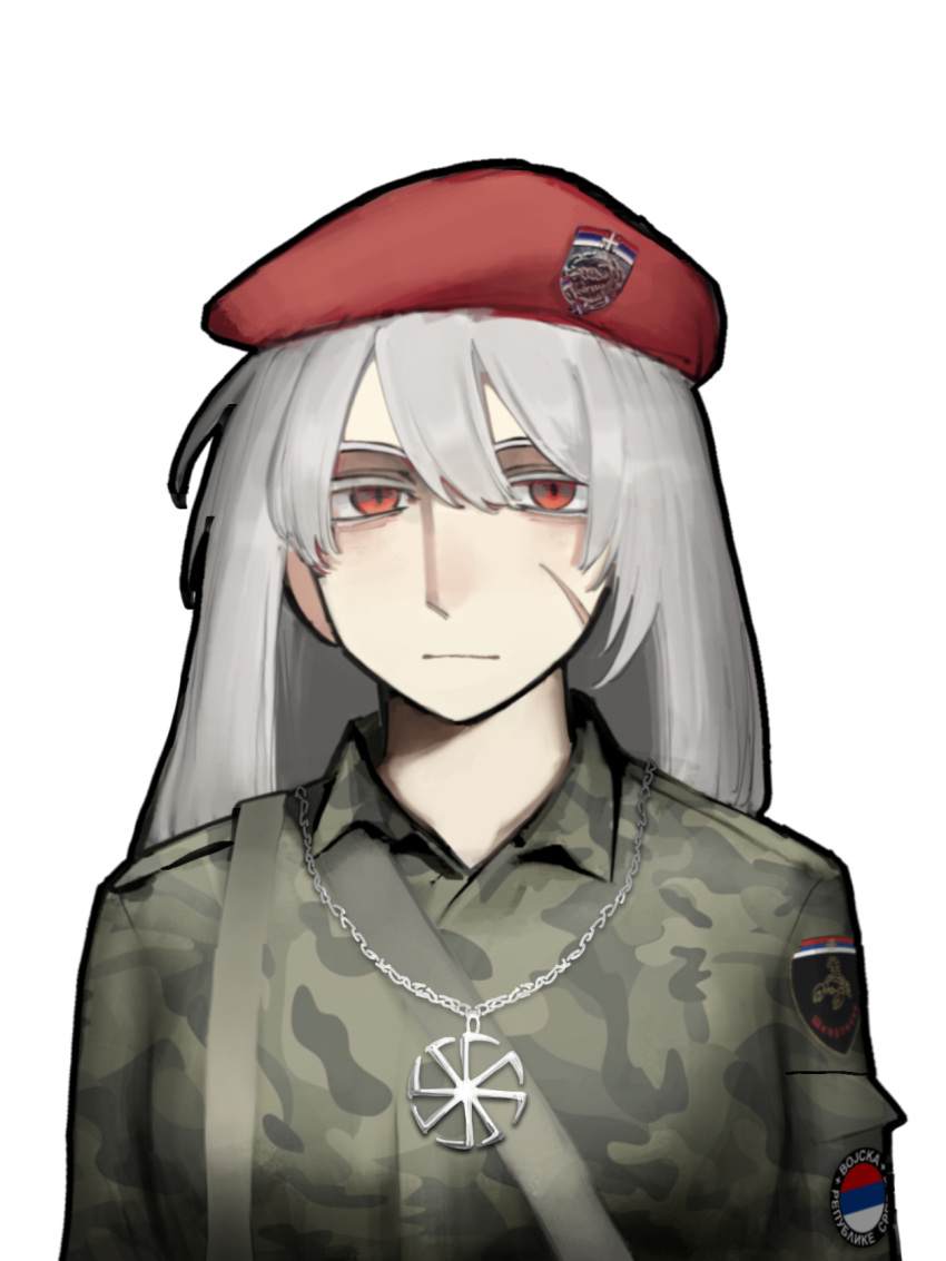 Safebooru - albino arm patch arm pouch bags under eyes beret camouflage ...