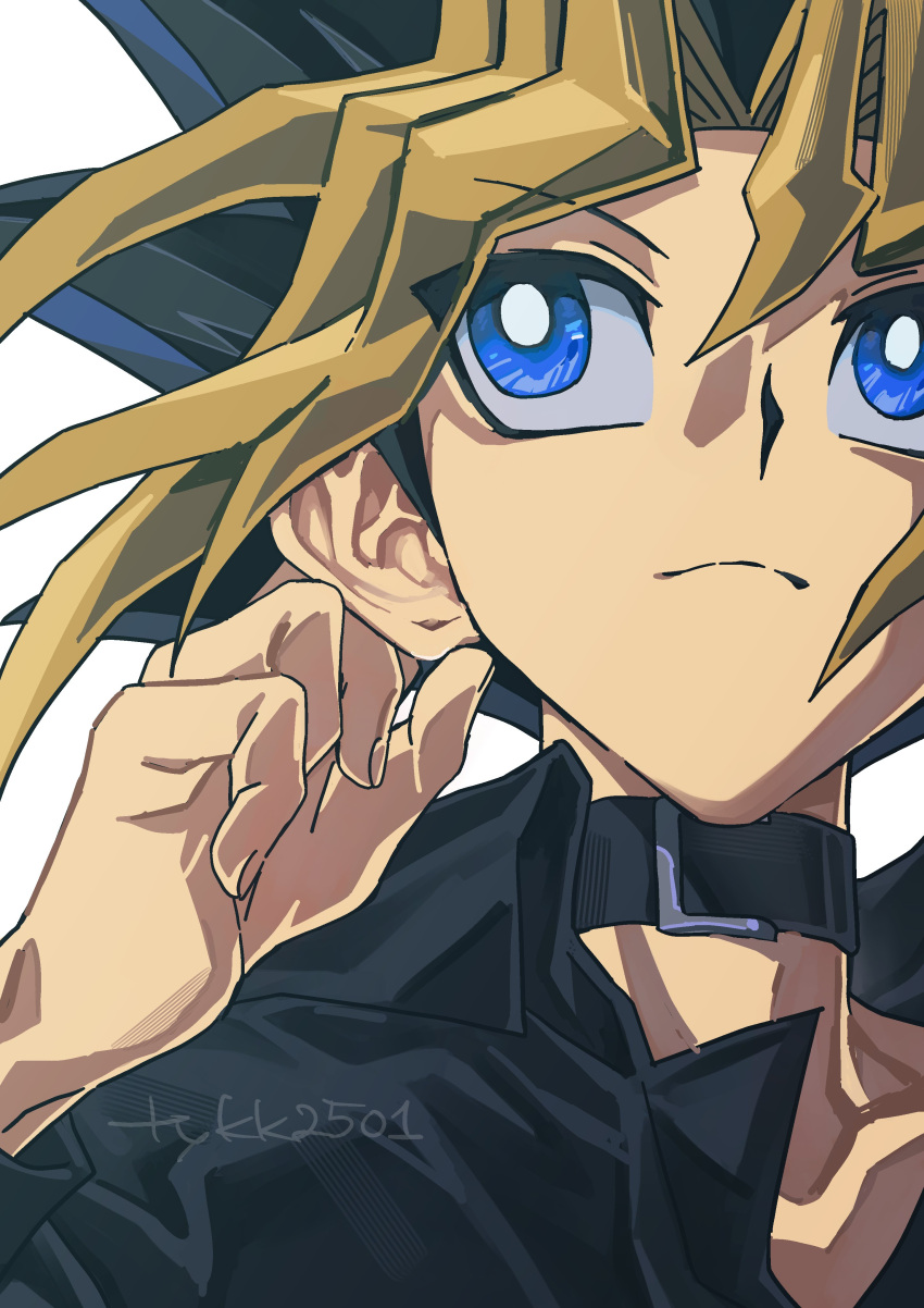 Safebooru - 1boy absurdres artist name black hair black shirt blonde ...