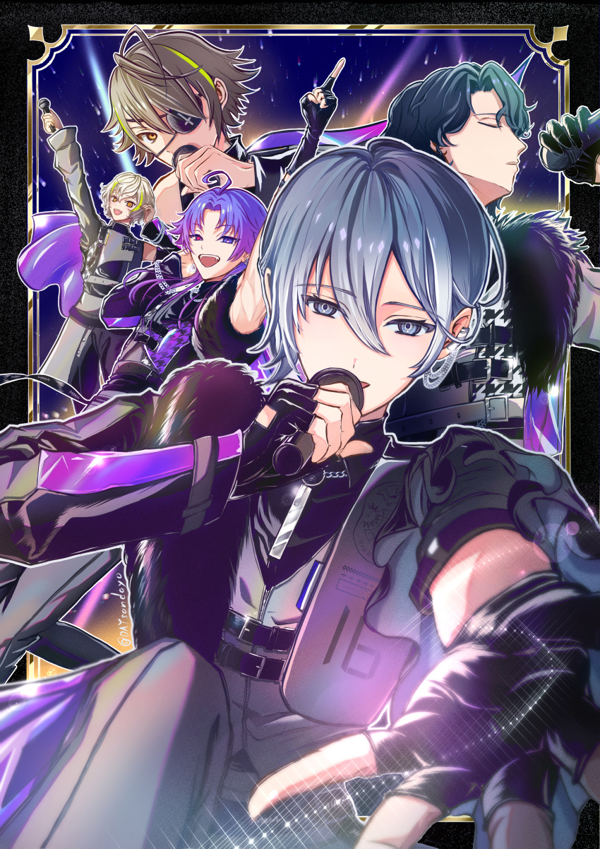 Safebooru - 18trip 5boys absurdres ahoge arm up black gloves black hair ...
