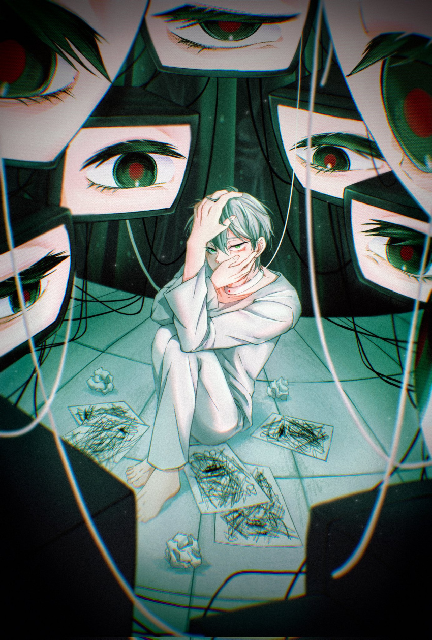 Safebooru - 2boys alien stage barefoot black eyes cable choker ...