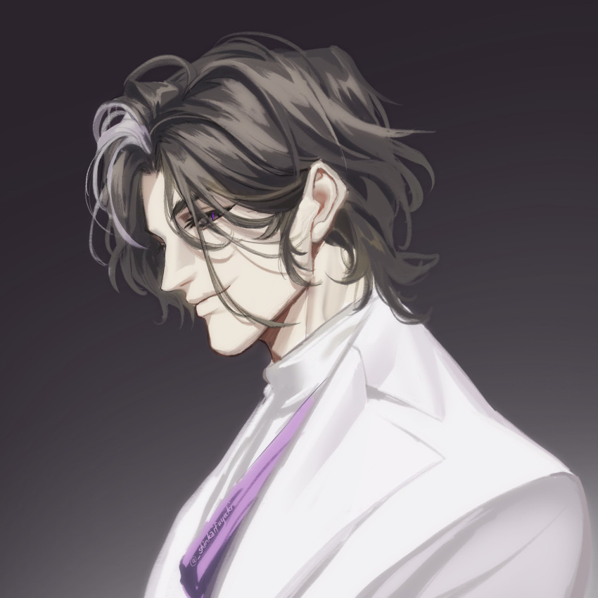 Safebooru - 1boy black hair character request commentary grey hair highres jacket light and ...