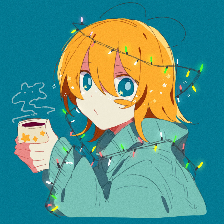 Safebooru 1girl Absurdres Aqua Sweater Arusechika Blonde Hair Blue 1970