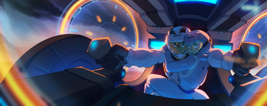 Safebooru - 2girls black gloves clinging cockpit commentary control ...