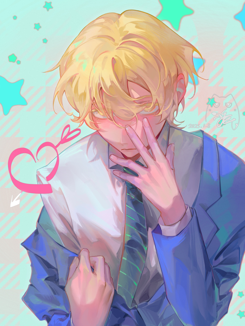 Safebooru - 1boy absurdres alien stage aqua background arrow through heart artist logo black ...