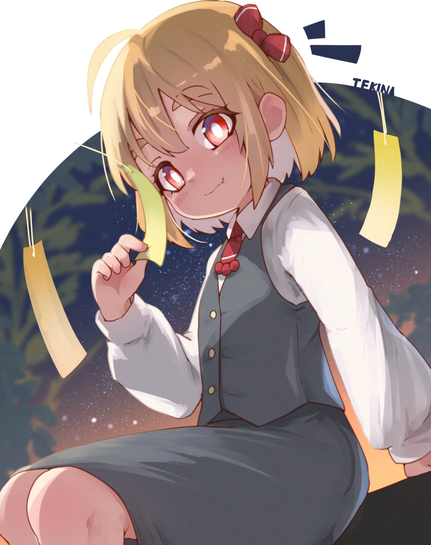 Safebooru - 1girl absurdres ahoge artist name black vest blonde hair bow closed mouth collared ...