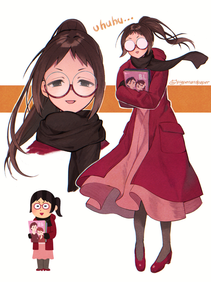 Safebooru - 1girl :> :d absurdres black hair black scarf brown hair ...