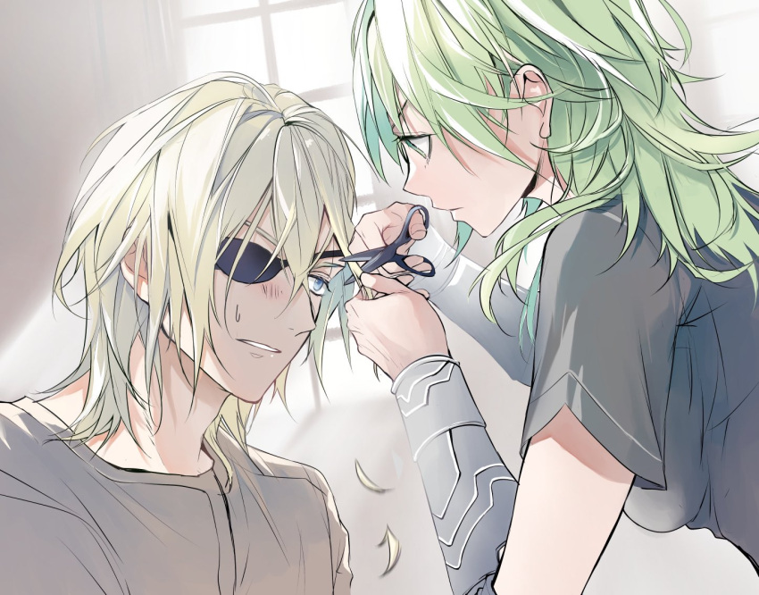 Safebooru - 1boy 1girl arms up black shirt blonde hair blue eyes blush ...