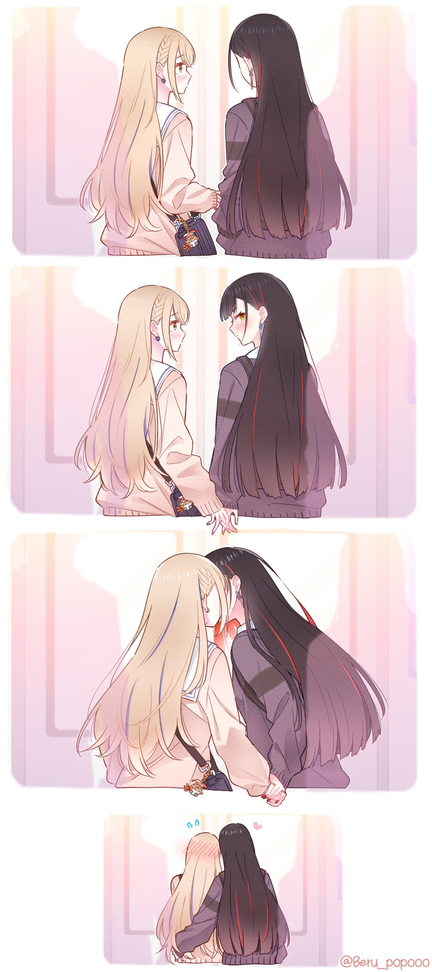 Safebooru - 2girls absurdres azusawa kohane beru popooo black hair blonde hair blue bag blue ...