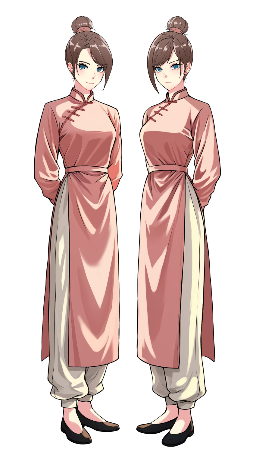Safebooru - 2girls absurdres arms behind back blue eyes brown hair ...