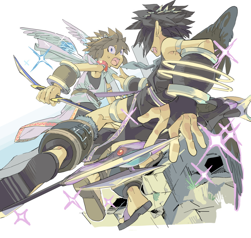 Safebooru - 2boys angel angel wings armlet belt black hair black ...