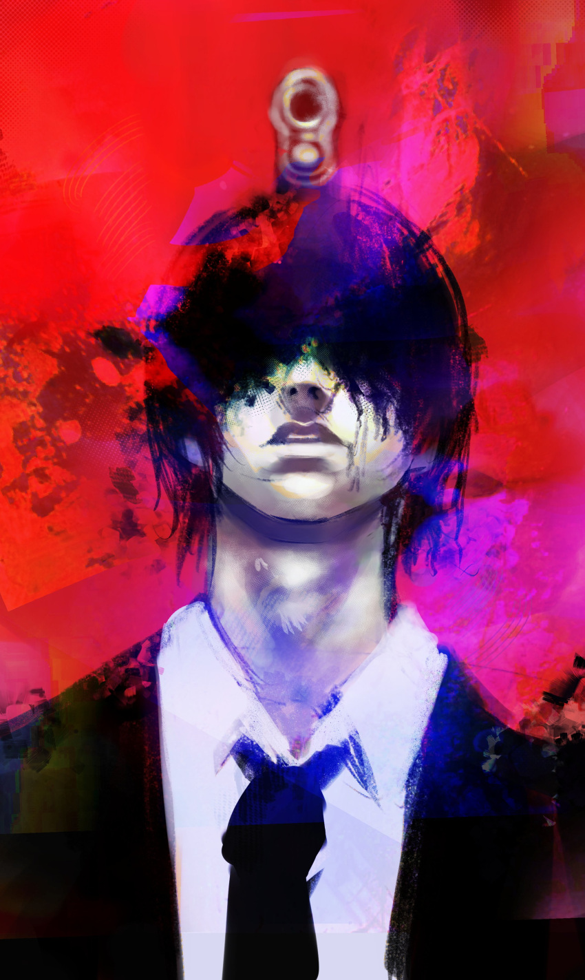 Safebooru - 1boy absurdres black hair black jacket black necktie chainsaw man collared shirt ...