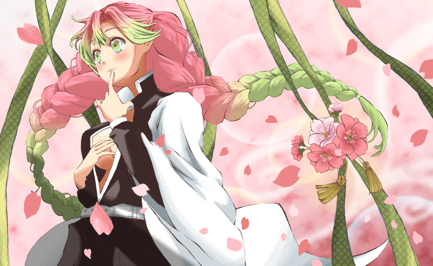 Safebooru - 1girl absurdres artist request belt braid cherry blossoms ...