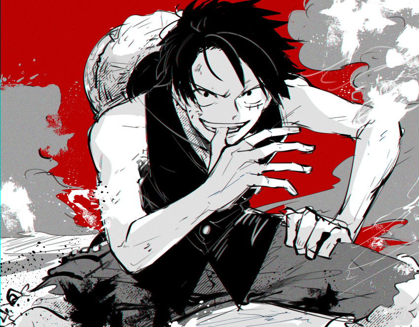 Safebooru - 1boy 21doow absurdres arm up bare shoulders buttons ...