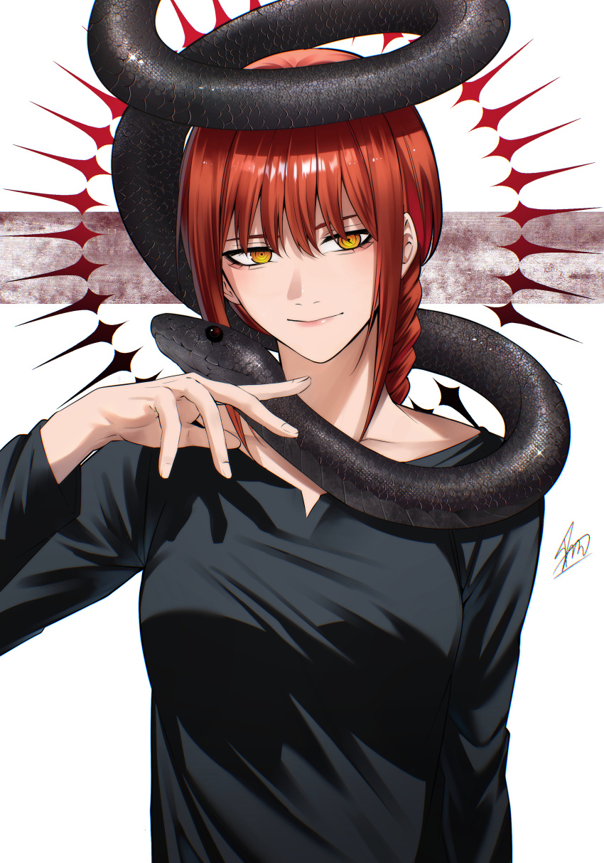 Safebooru - 1girl absurdres asarizer black dress black snake braid chainsaw man closed mouth ...