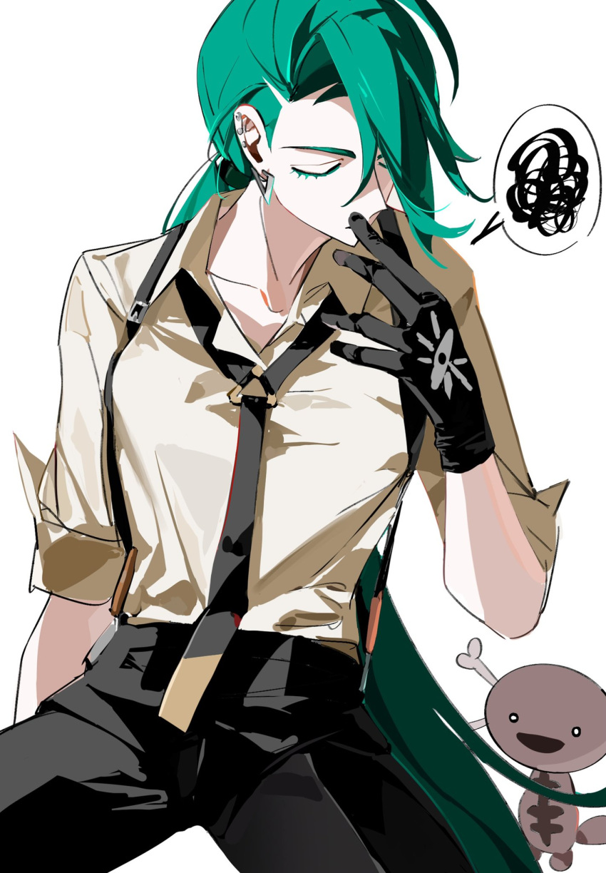 Safebooru - 1girl black gloves black necktie black pants closed eyes closed mouth collared shirt ...