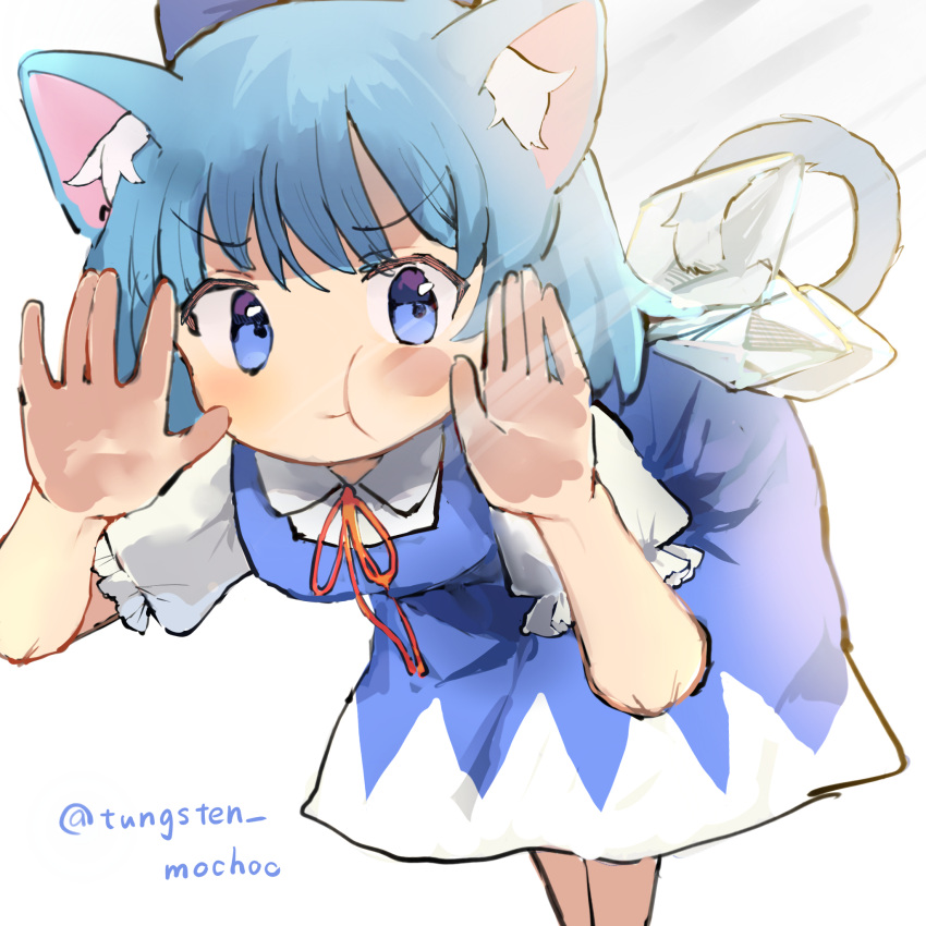 Safebooru - 1girl against glass animal ear fluff animal ears blue bow blue dress blue eyes blue ...