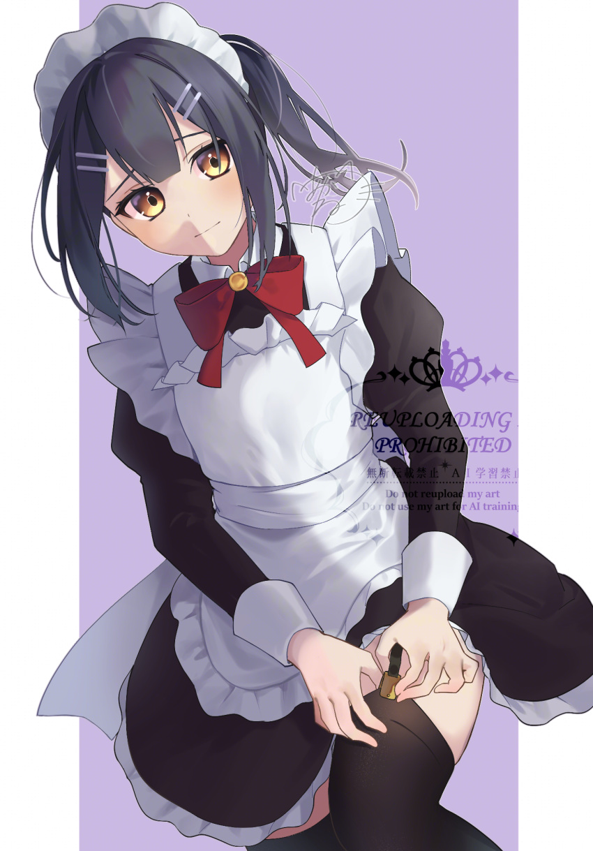 Safebooru - 1girl akaneko016 apron black dress black garter straps ...
