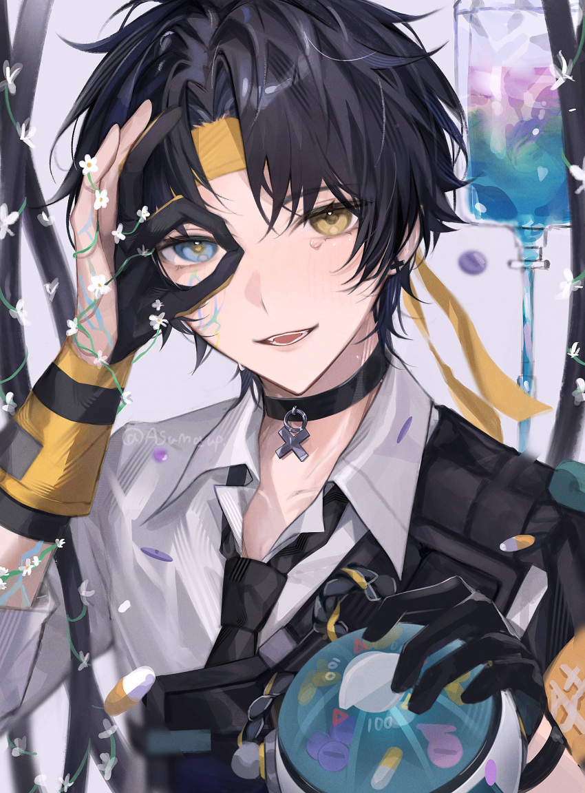 Safebooru - 1boy absurdres asaba harumasa asuma up black choker black gloves black hair black ...