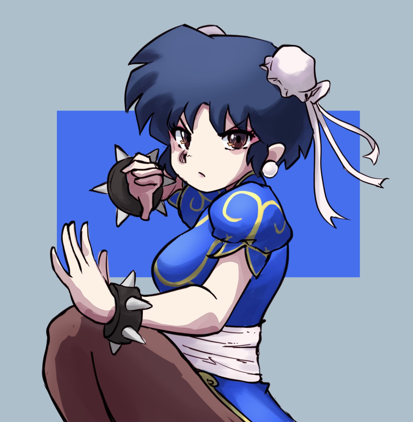 Safebooru - angry blue background blue hair bob cut border bracelet ...