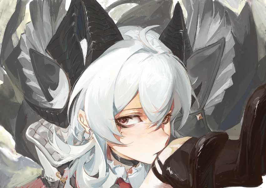 Safebooru - 1girl absurdres biting biting glove black choker black gloves black horns choker ...