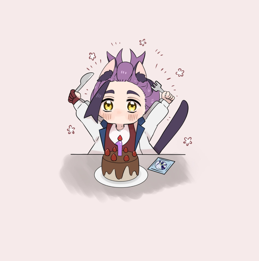 Safebooru - 1boy animal ears arms up black hair blush cake candle chibi ...