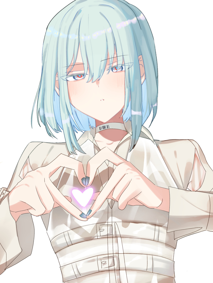 Safebooru - 18trip 1boy 4-finger heart hands arms up azekawa kinari barcode belt blue hair ...