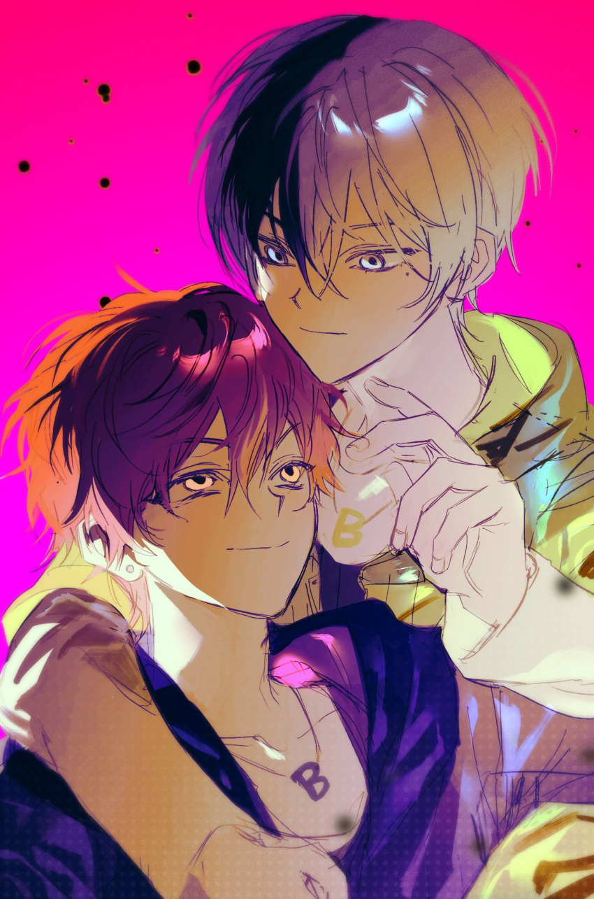 Safebooru - 2boys 2girls aoyagi touya arm around shoulder blue eyes goguma wagamja highres hood ...