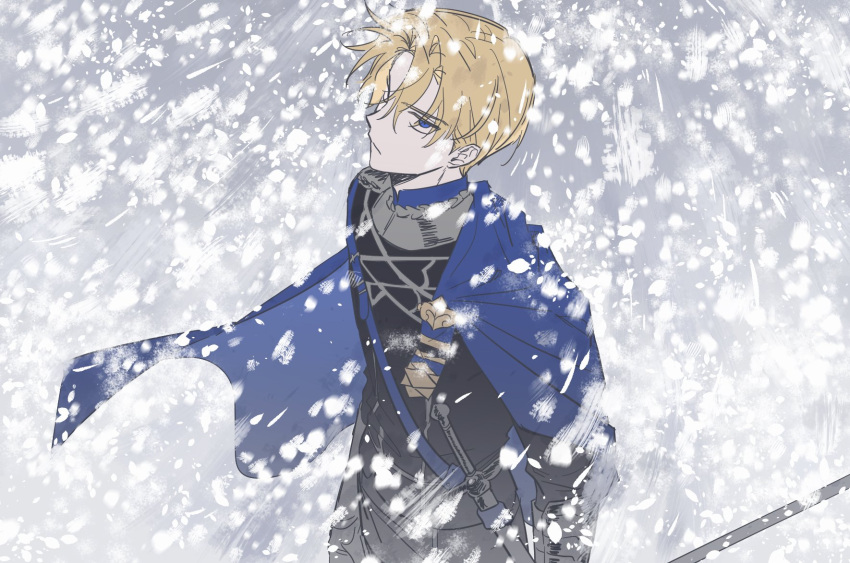 Safebooru - 1boy belt belt buckle black pants black shirt blonde hair blue belt blue cape blue ...