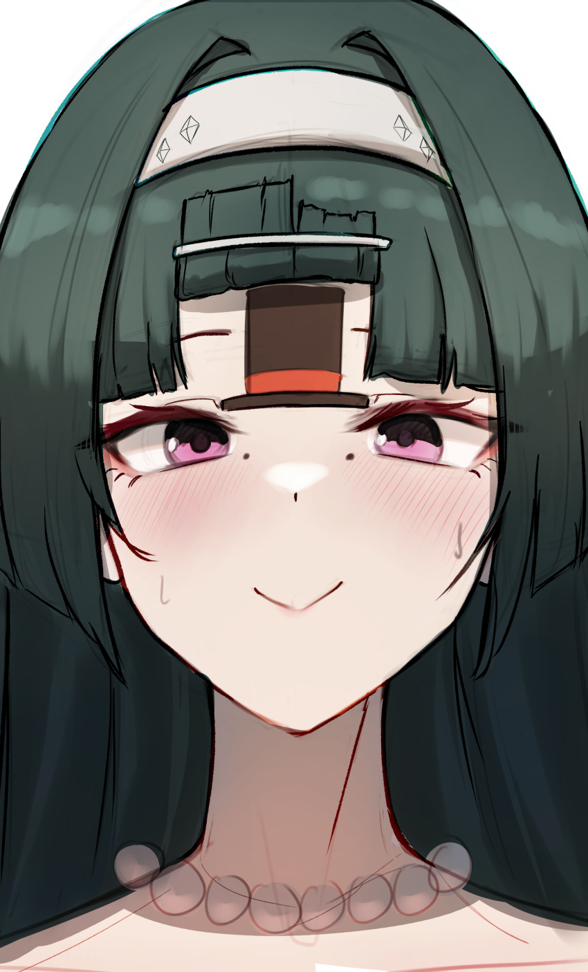 Safebooru - 1girl absurdres astra yao bangs pinned back bead necklace beads black hair closed ...