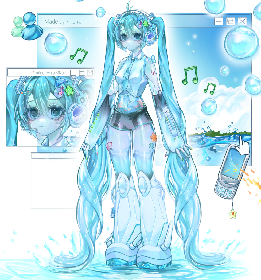 Safebooru - 1girl absurdly long hair absurdres alternate costume aqua eyes aqua hair beamed ...