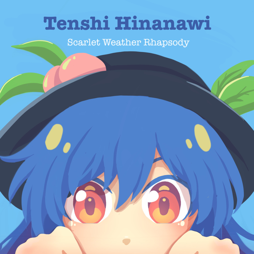Safebooru - black hat blue background blue hair blush character name ...